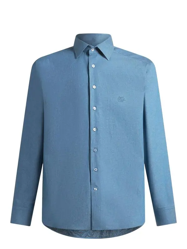 Etro Pegaso-motif Cotton Shirt - Blue