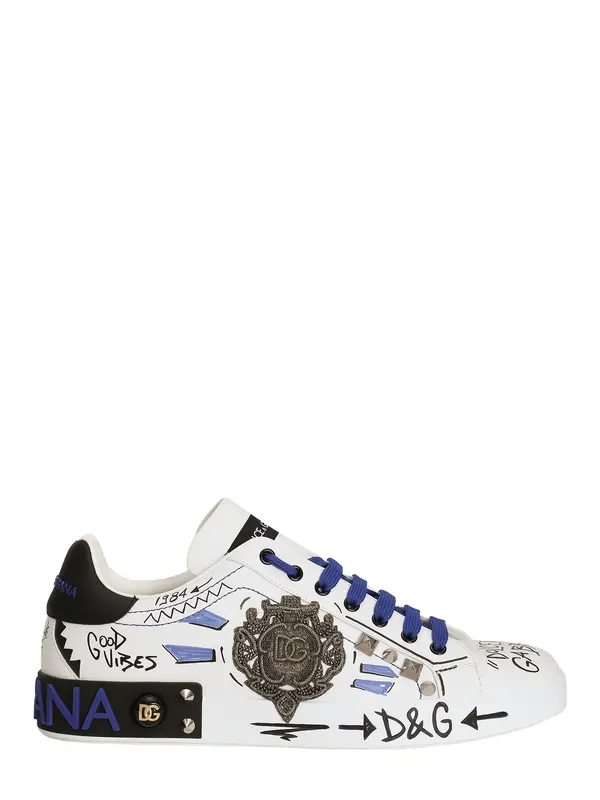 Dolce & Gabbana Calfskin Portofino Sneakers With Patch - Multicolor
