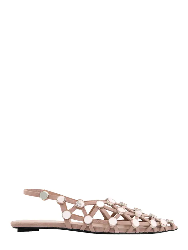 Attico Grid Embellished Suede Flats - Beige