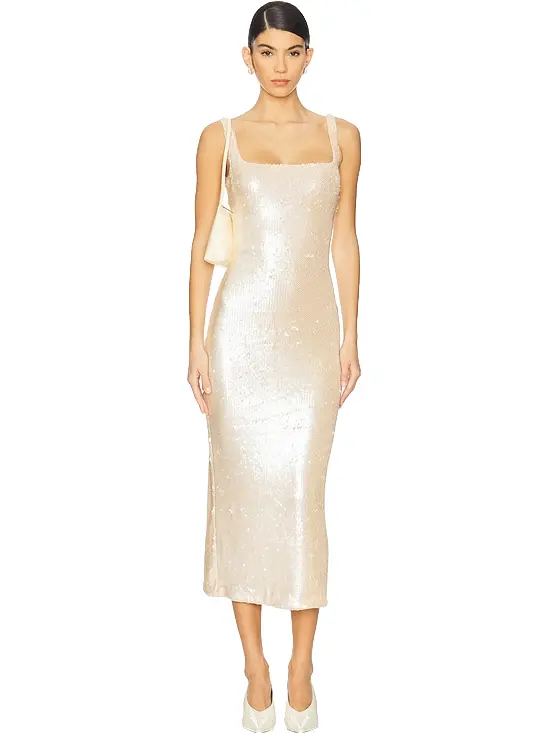 L'academie By Marianna Ceci Sequin Midi Dress - Blush Nude