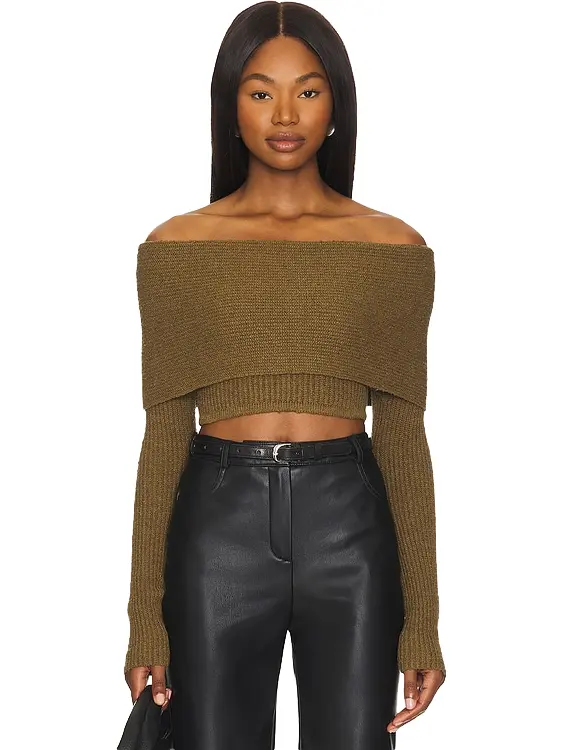 CAMILA COELHO Elan Off Shoulder Top - Dark Olive