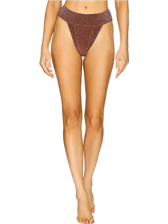 Free People X X Lurex Dylan High Waist Bottom In Brown,metallic Bronze - Noisette