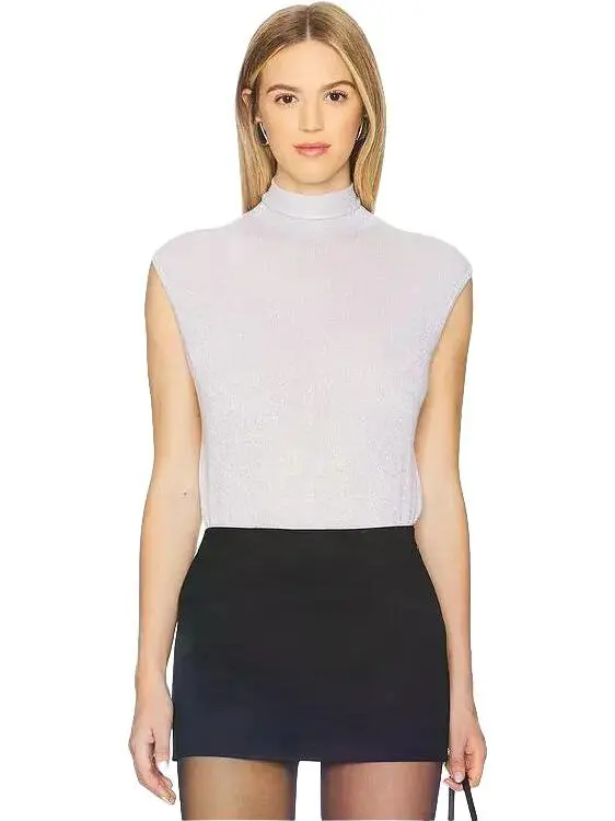 Autumn Cashmere Sleeveless Shimmer Funnel Neck Sweater In Light Grey - Ice