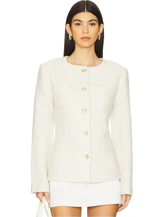 Astr The Label Sarae Buttoned Tweed Jacket - Cream