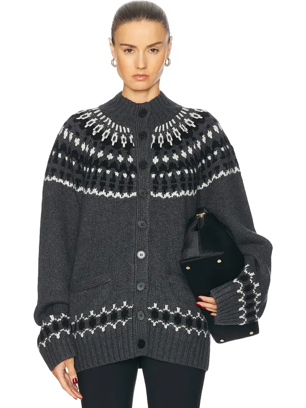 EAVES Jen Fair Isle Cardigan - Charcoal Multi