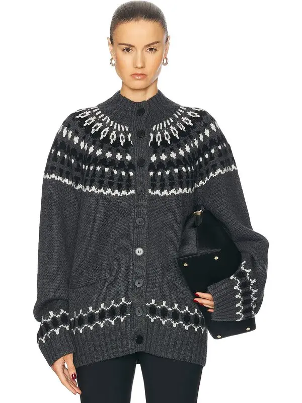 EAVES Jen Fair Isle Cardigan - Charcoal Multi