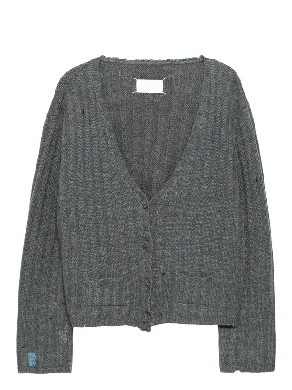 MAISON MARGIELA Distressed Plunging Cardigan - Grey