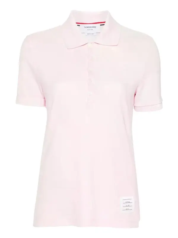 Thom Browne Logo-patch Piqué Polo Top - Pink