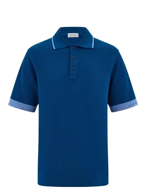 FERRAGAMO Contrasting Cuffs Polo Shirt - Blue