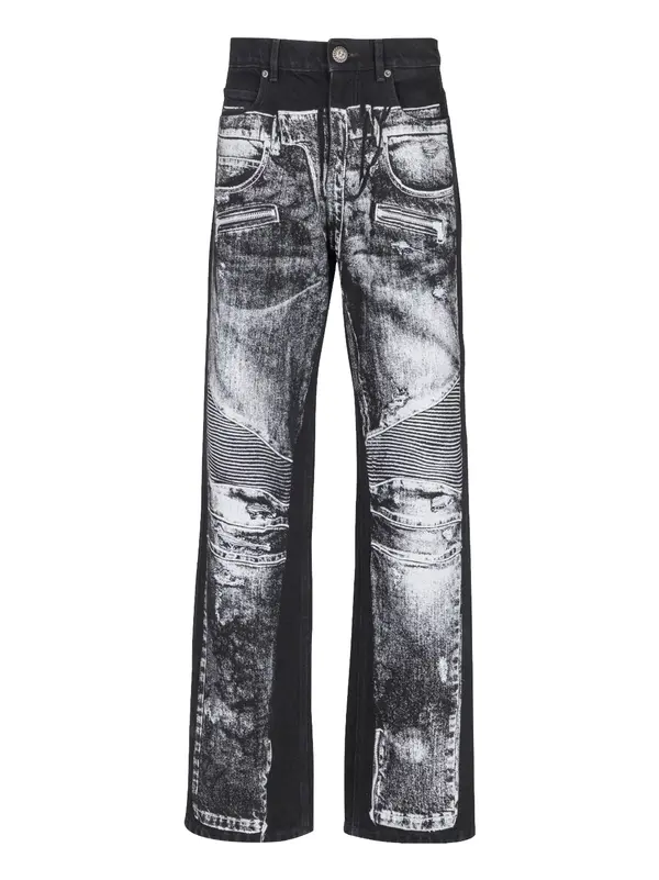 Balmain Trompe L'oeil-print Straight Leg Jeans - Black