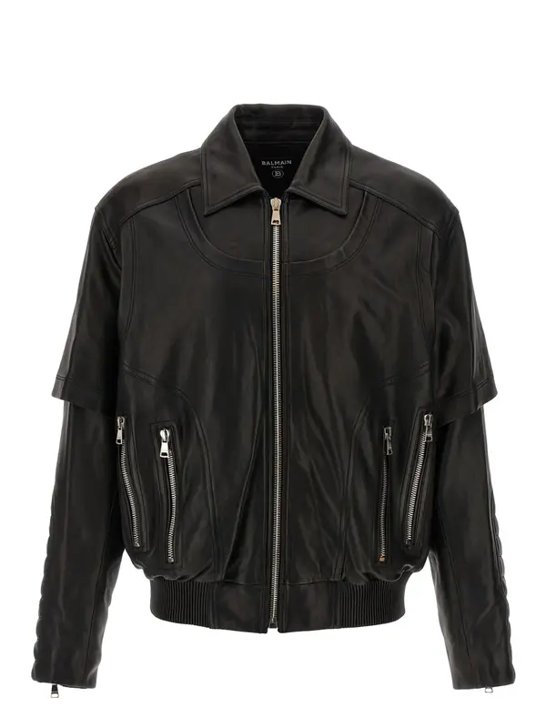 Balmain Layered Leather Jacket - Black