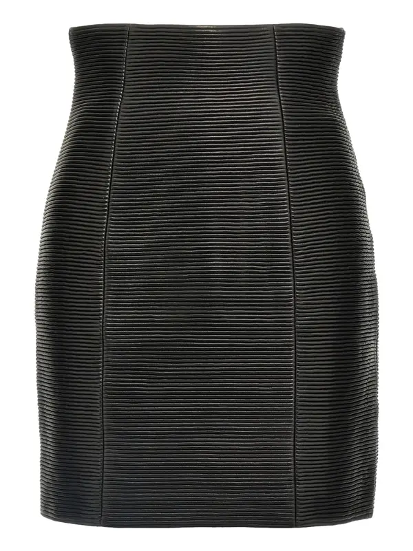 Balmain Leather Straight Skirt - Black