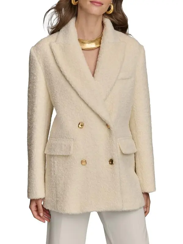Donna Karan New York Faux Shearling Wool Blazer - Ivory