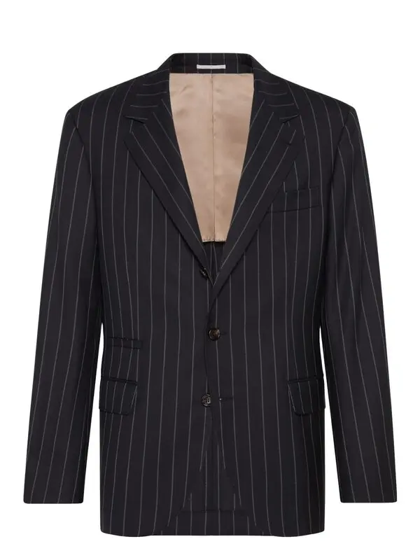 Brunello Cucinelli Pinstripe Wool Blazer - Black