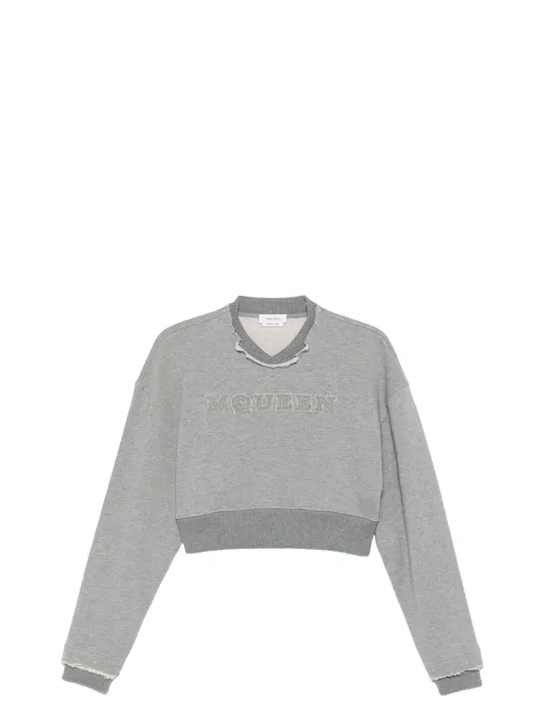 Alexander McQueen Logo-lettering Cropped Sweatshirt - Grey