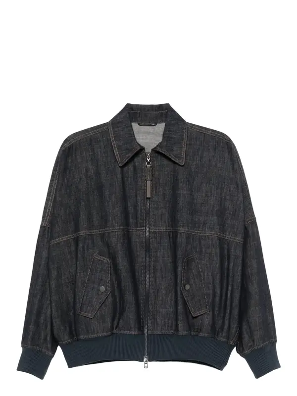 Brunello Cucinelli Denim Bomber Jacket - Blue