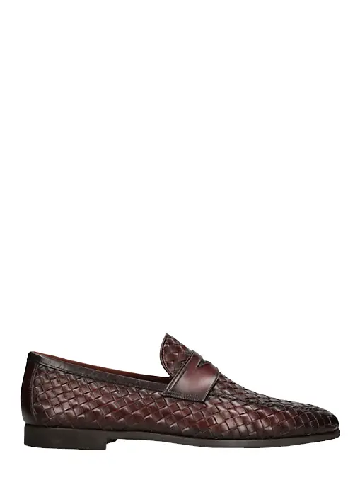 Magnanni Aston Weave Leather Loafers - Dark Brown