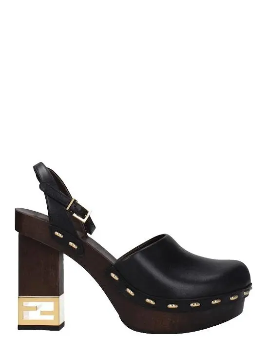 Fendi Vitello Anklestrap Clog - Black