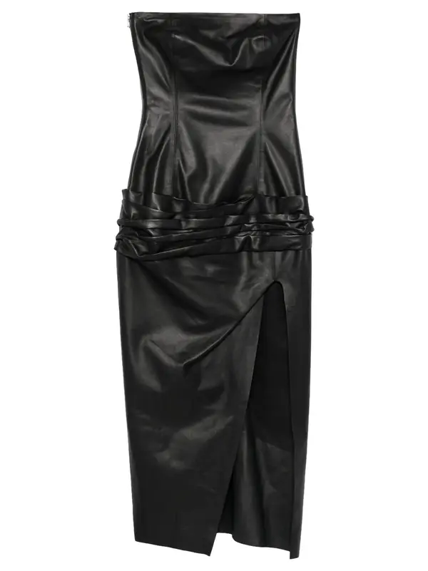 Attico Leather Midi Dress - Black
