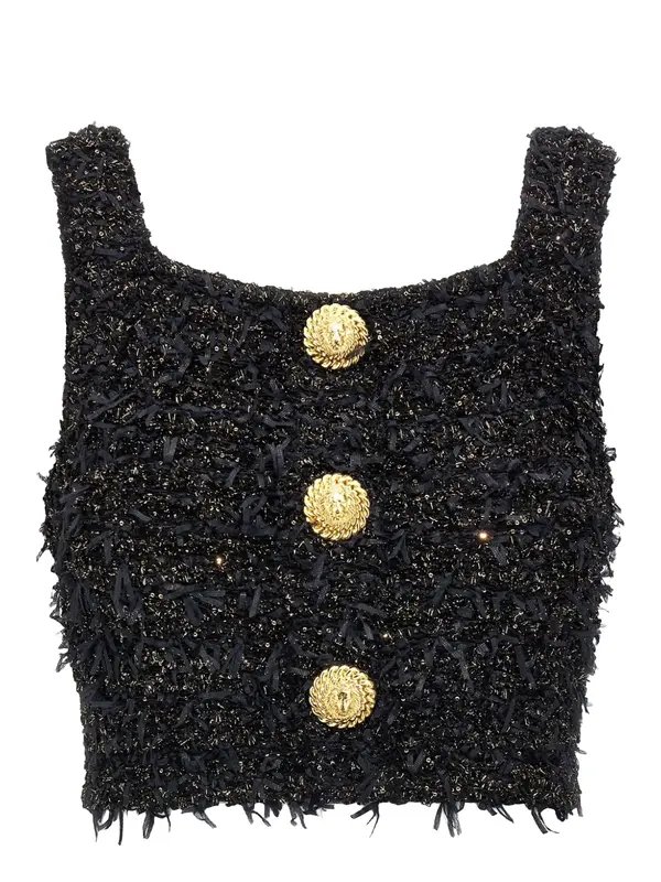 Balmain Lurex Tweed Sleeveless Top - Black