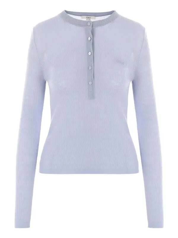 Chloé Ribbed Henley T-shirt - Blue