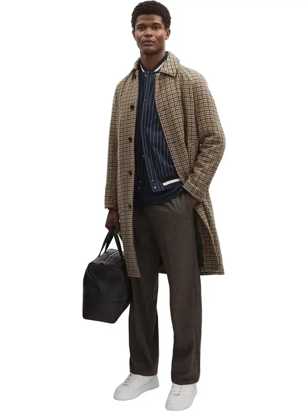 LES DEUX Slim-fit Pleated Suit Trousers - Brown Check