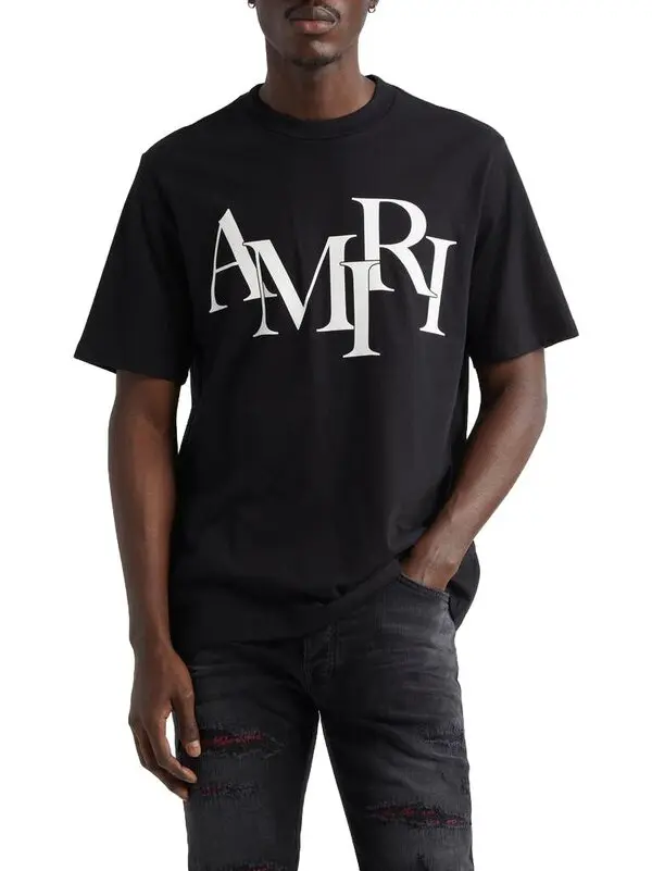 Amiri Staggered Logo Cotton Graphic T-shirt - Black
