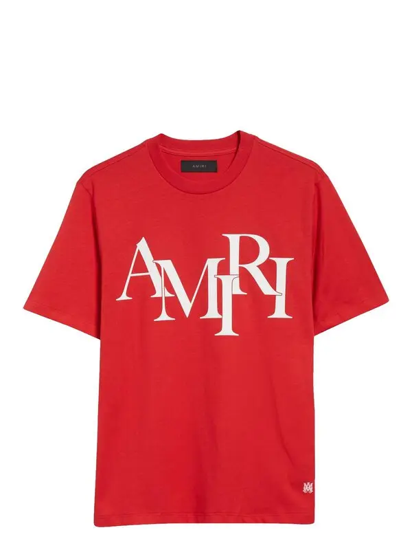Amiri Staggered Logo Cotton Graphic T-shirt - Red