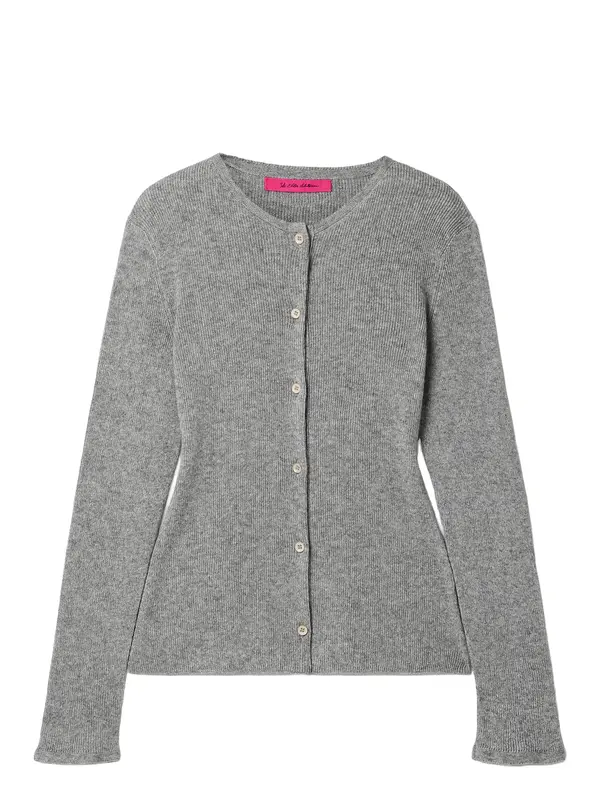 THE ELDER STATESMAN Delicash Ribbed Cashmere And Silk-blend Cardigan - Gray