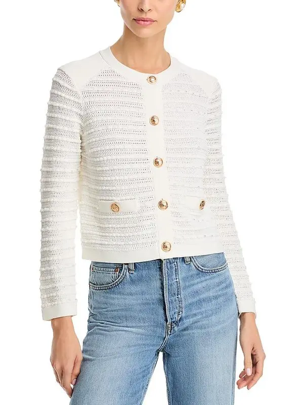 MILLY Beaded Textured Cardigan Jacket - Ecru