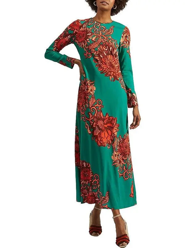 La DoubleJ Long Sleeve Swing Dress - Anemone Ghirlanda Green