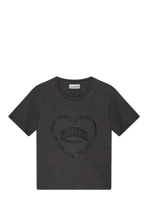 GANNI Heart-motif T-shirt - Grey