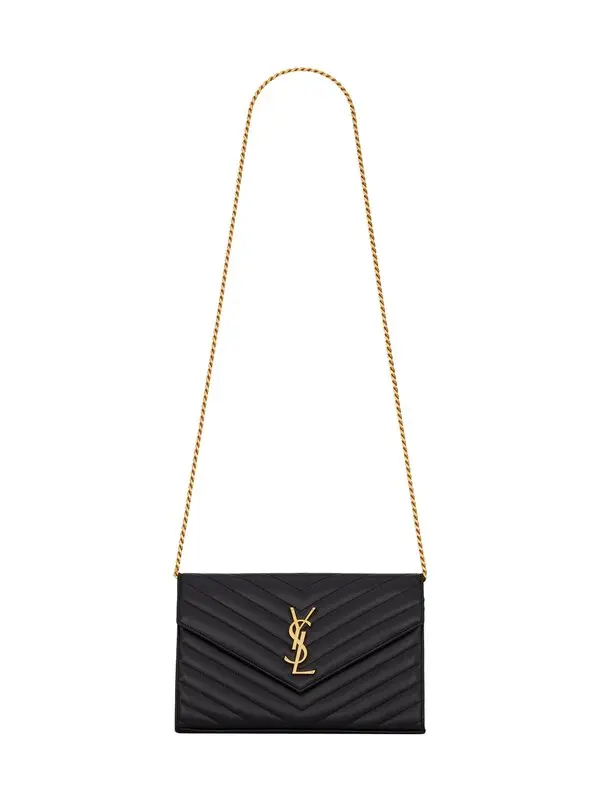 Saint Laurent Monogram Matelassé Envelope Wallet - Black