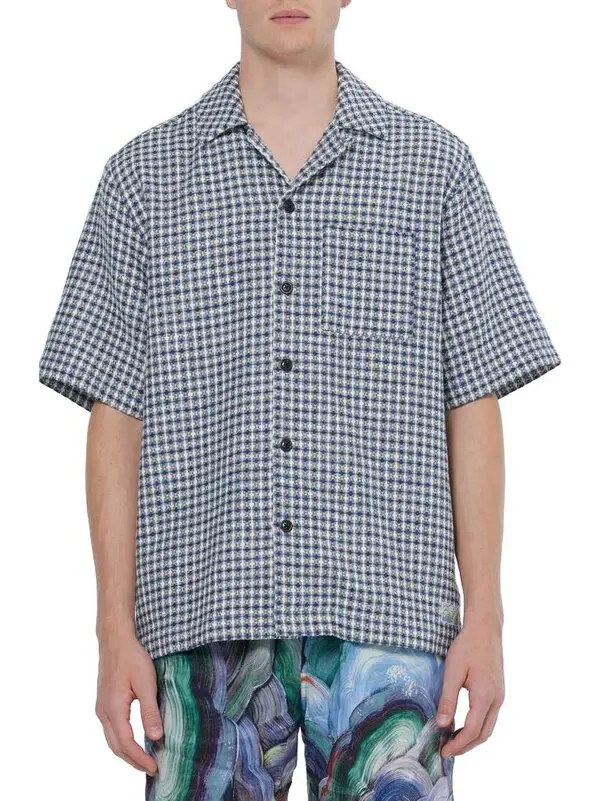 Scotch & Soda Relaxed Jacquard Cotton & Linen Camp Shirt - Blue Diamond