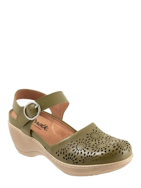 Softwalk Mabelle Platform Wedge Clogs - Olive