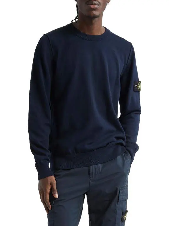 Stone Island Cotton Crewneck Sweater - Navy Blue
