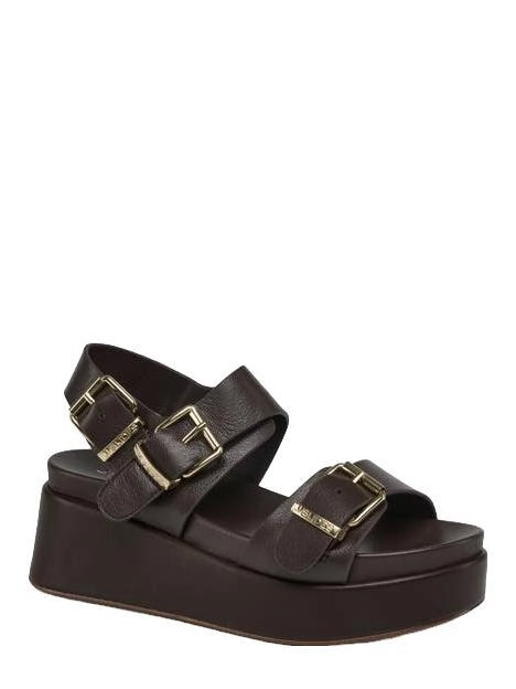 J/SLIDES NYC Brooke Wedge Sandal - Dark Brown