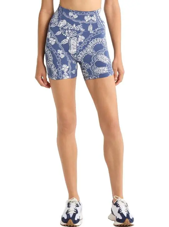 Free People Printed Bike Shorts - Blue Indigo Bandana