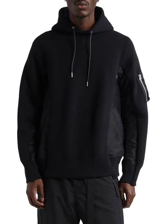 Sacai Sponge Sweat Mixed Media Hoodie - Black/ Black 002