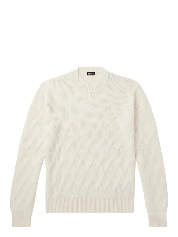 Zegna Leather-trimmed Basketweave Cotton Sweater - Neutrals