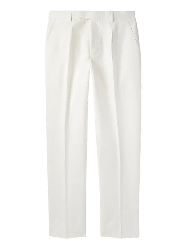 Zegna Tapered Pleated Cotton And Linen-blend Twill Trousers - White