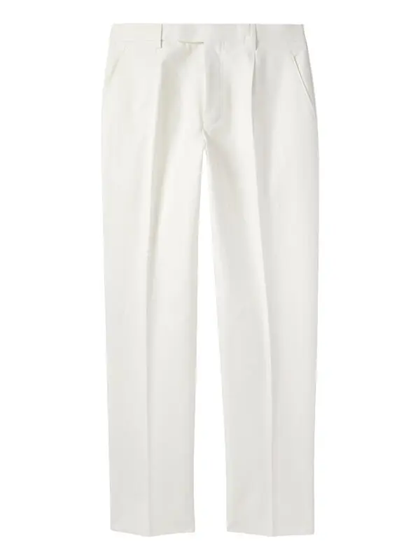 Zegna Tapered Pleated Cotton And Linen-blend Twill Trousers - White