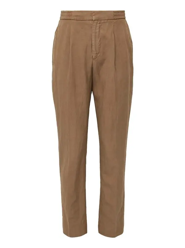 Officine Générale Drew Tapered Pleated Lyocell-blend Trousers - Brown