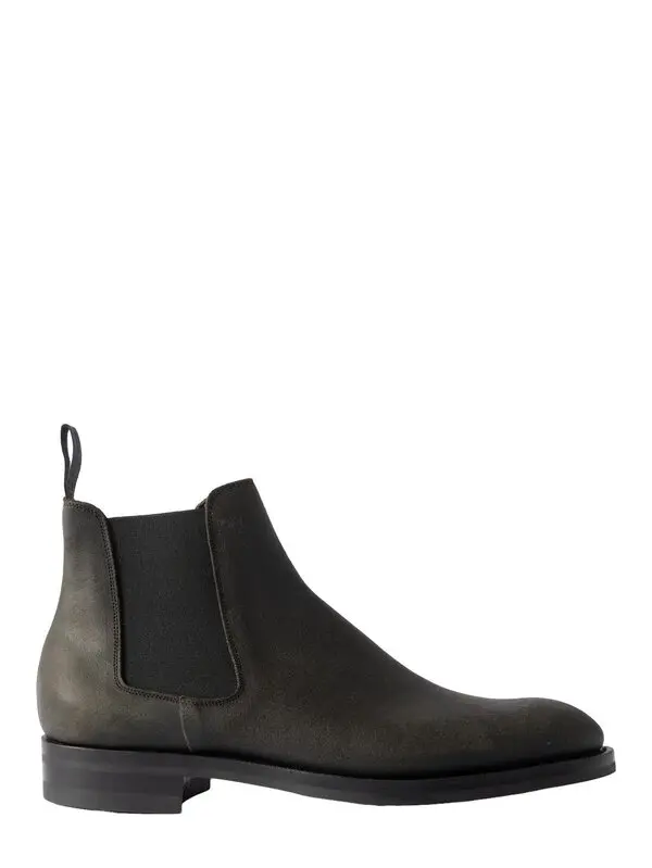 EDWARD GREEN Govan Waxed-suede Chelsea Boots - Gray