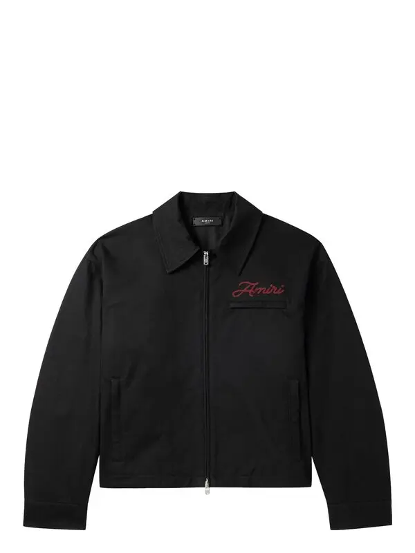 Amiri Logo-embroidered Appliquéd Cotton-twill Jacket - Black