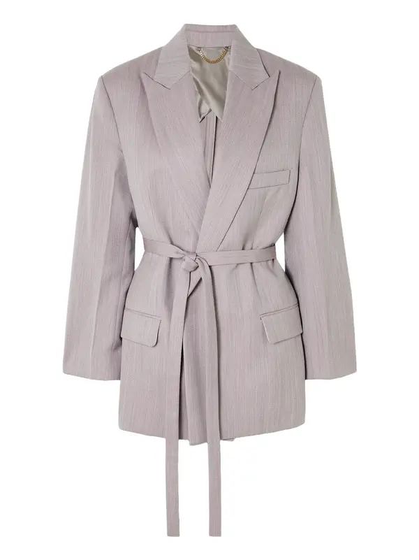 Victoria Beckham Belted Textured-wool Blazer - Gray