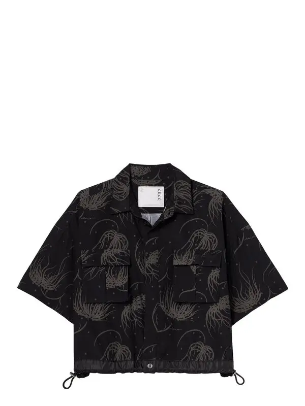 Sacai Cropped Printed Poplin Shirt - Black