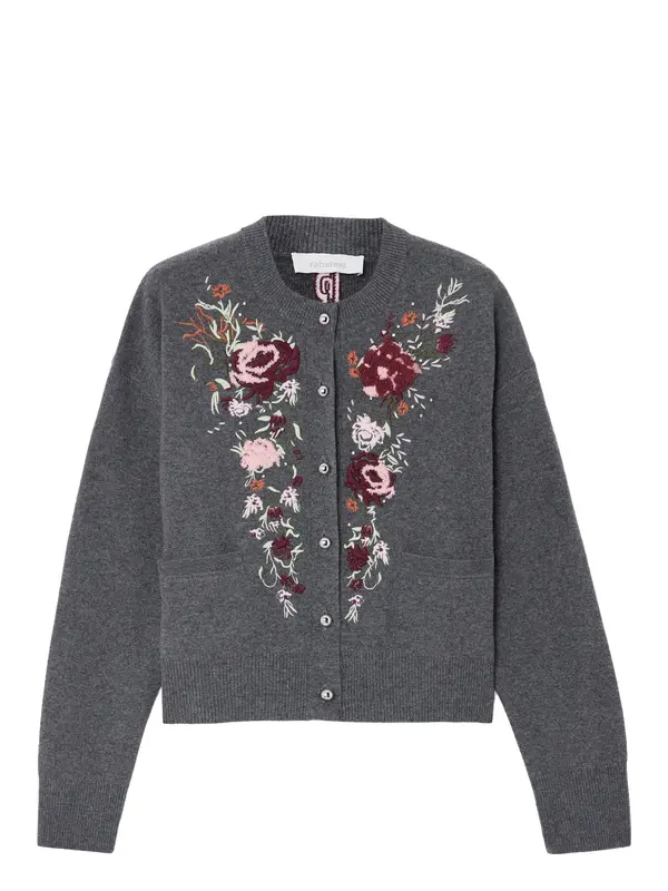 Rabanne Embroidered Crystal-embellished Wool And Cashmere-blend Cardigan - Gray