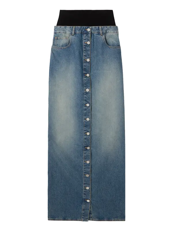 Alaïa Layered Denim Maxi Skirt - Blue