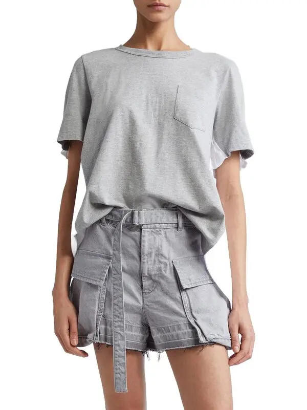 Sacai Mixed Media Poplin And Jersey Top - L/gray/off White 378